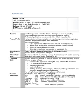 ASIMA SADIQ - UPDATED CV (1) (1) | PDF