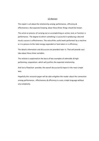 Relationship Between Performance, Effectiveness & Efficiency | DOCX