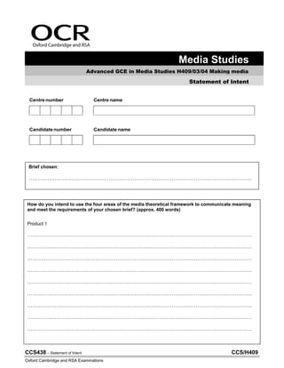A-Level Media - Statement of Intent form | PDF