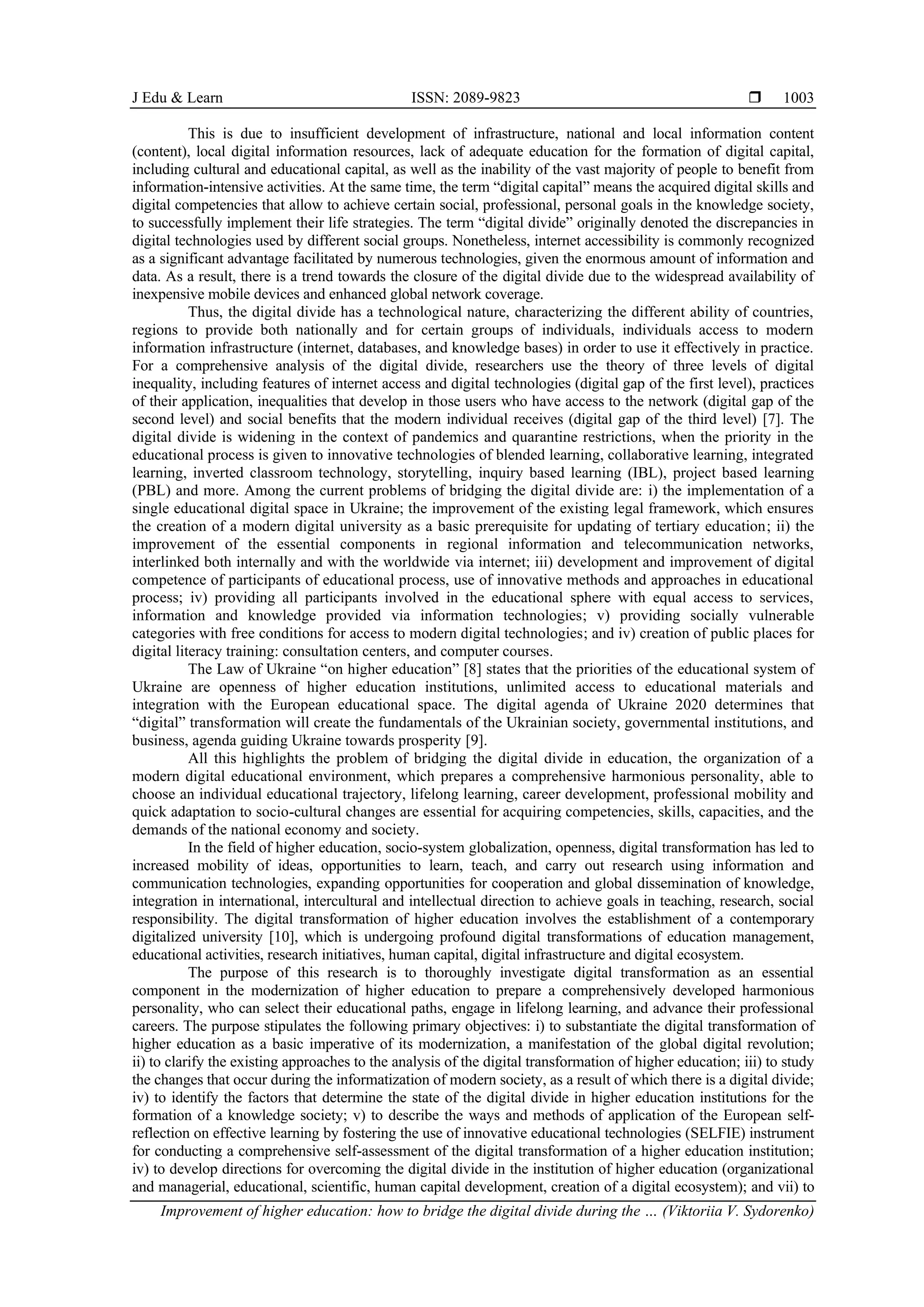 Improvement of higher education: how to bridge the digital divide ...