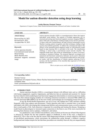 Model for autism disorder detection using deep learning | PDF