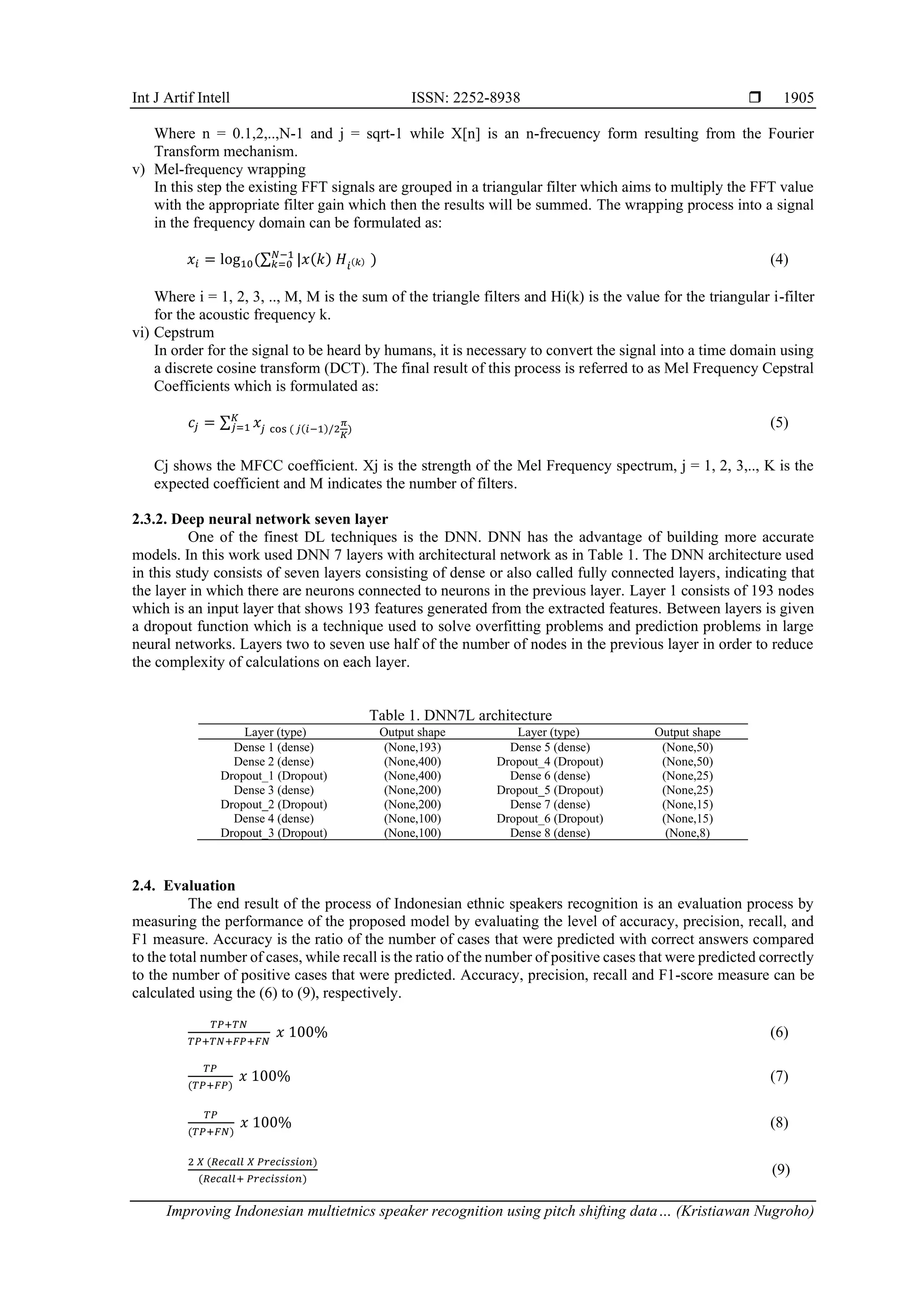 Improving Indonesian multietnics speaker recognition using pitch shifting data augmentation | PDF
