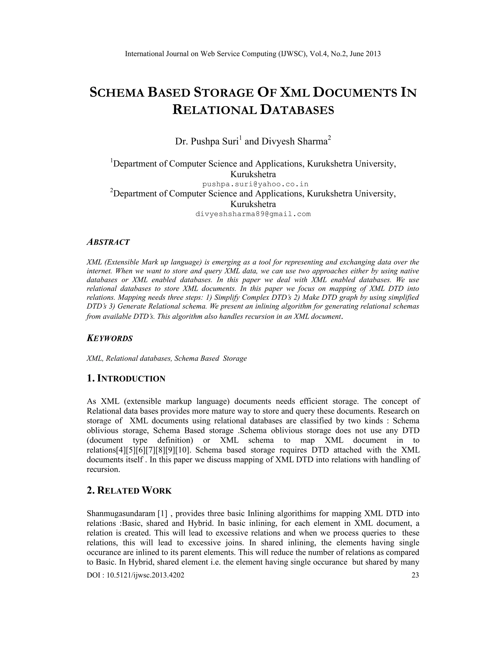 Schema Based Storage Of Xml Documents In Relational Databases Pdf