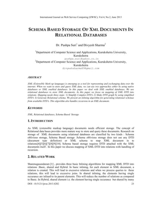 SCHEMA BASED STORAGE OF XML DOCUMENTS IN RELATIONAL DATABASES | PDF