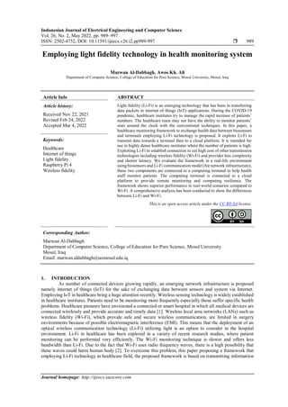 Employing light fidelity technology in health monitoring system | PDF