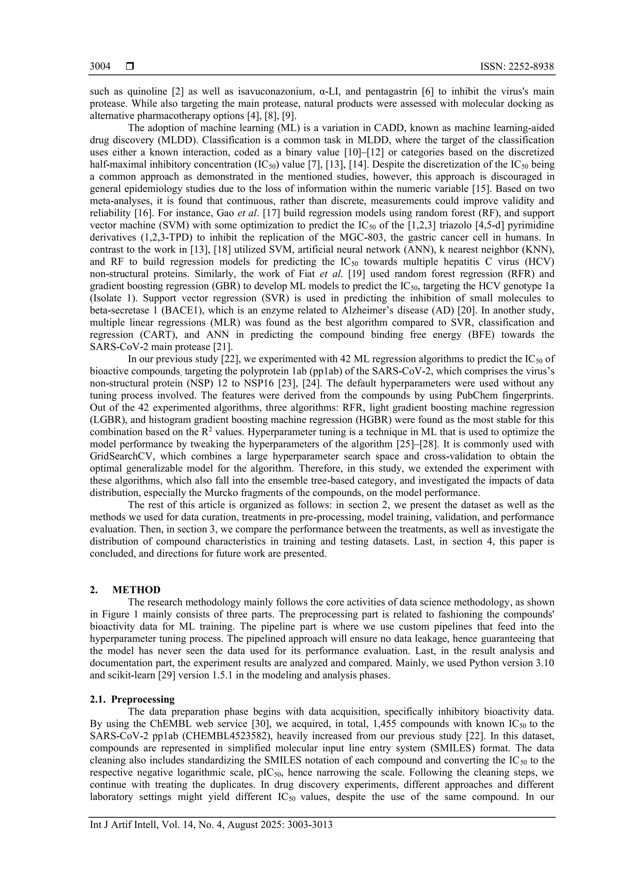 Investigation on low-performance tuned-regressor of inhibitory concentration targeting the SARS ...