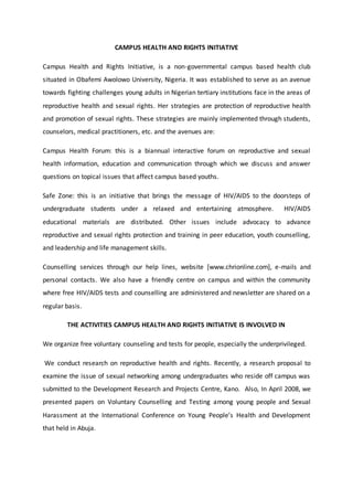 Campus Health and Rights Initiative Strategies | DOCX | Sexual Health ...