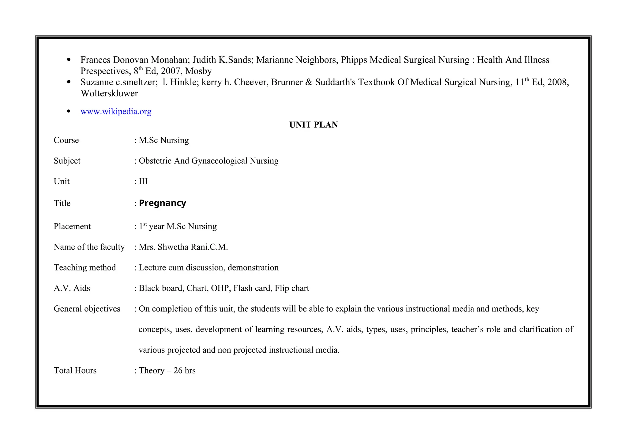 412923904-Unit-Plan-Msc-Nursing-1st-Year.doc
