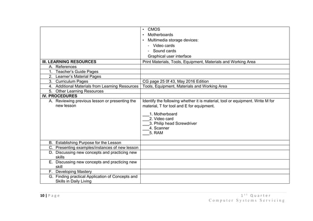 1st-Quarter-Daily-Lesson-Log-CSS-Grade10.docx | Educational Assessment | Education