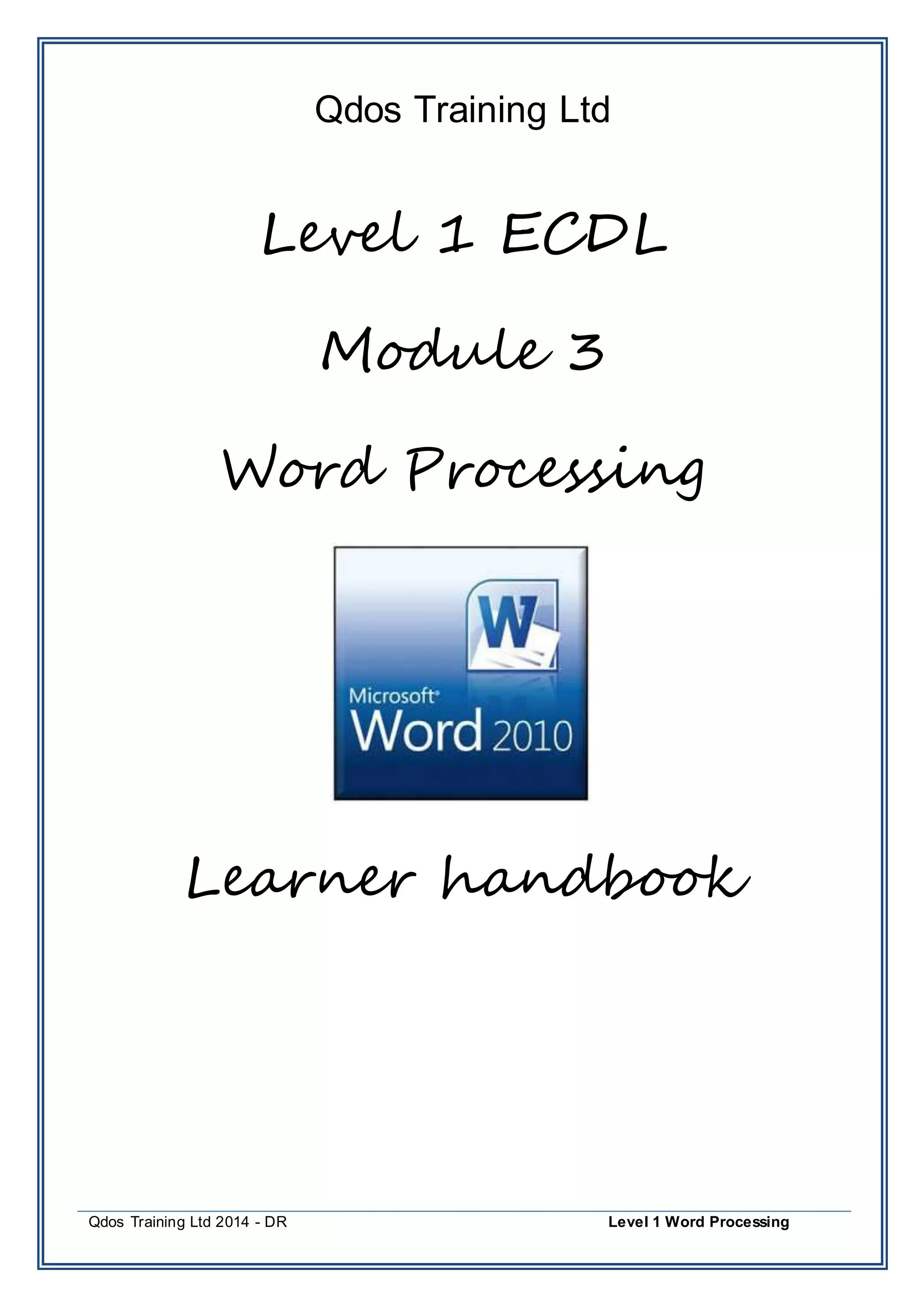 Level-1-ECDL-Word-2010---Learner-Handbook | PDF