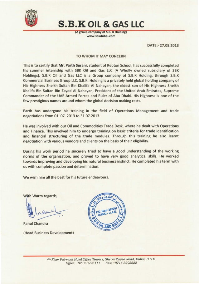 SKB Oil & Gas LLc Letter | PDF | Business Administration | Business