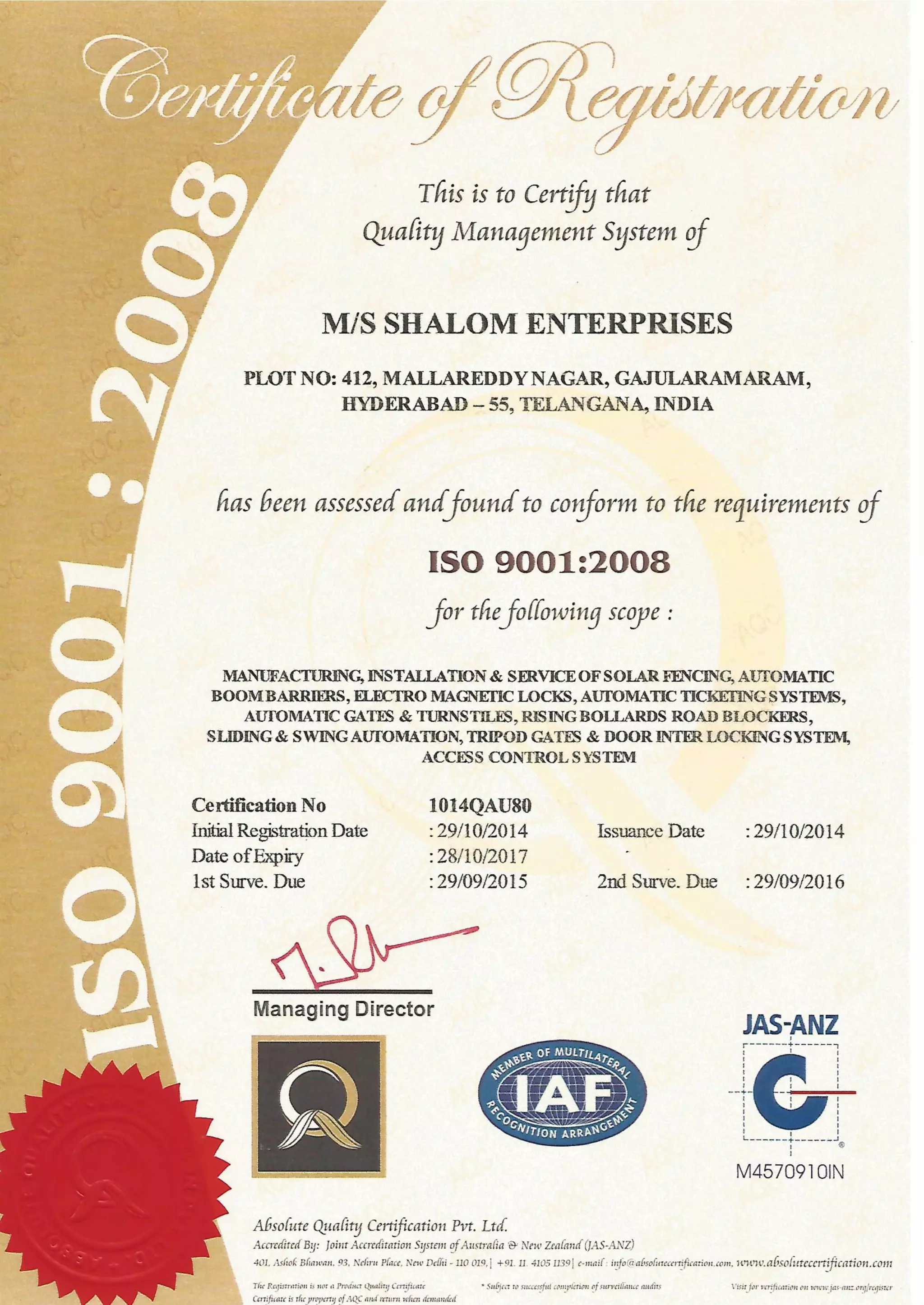 SHALOM ISO CERTIFICATE | PDF