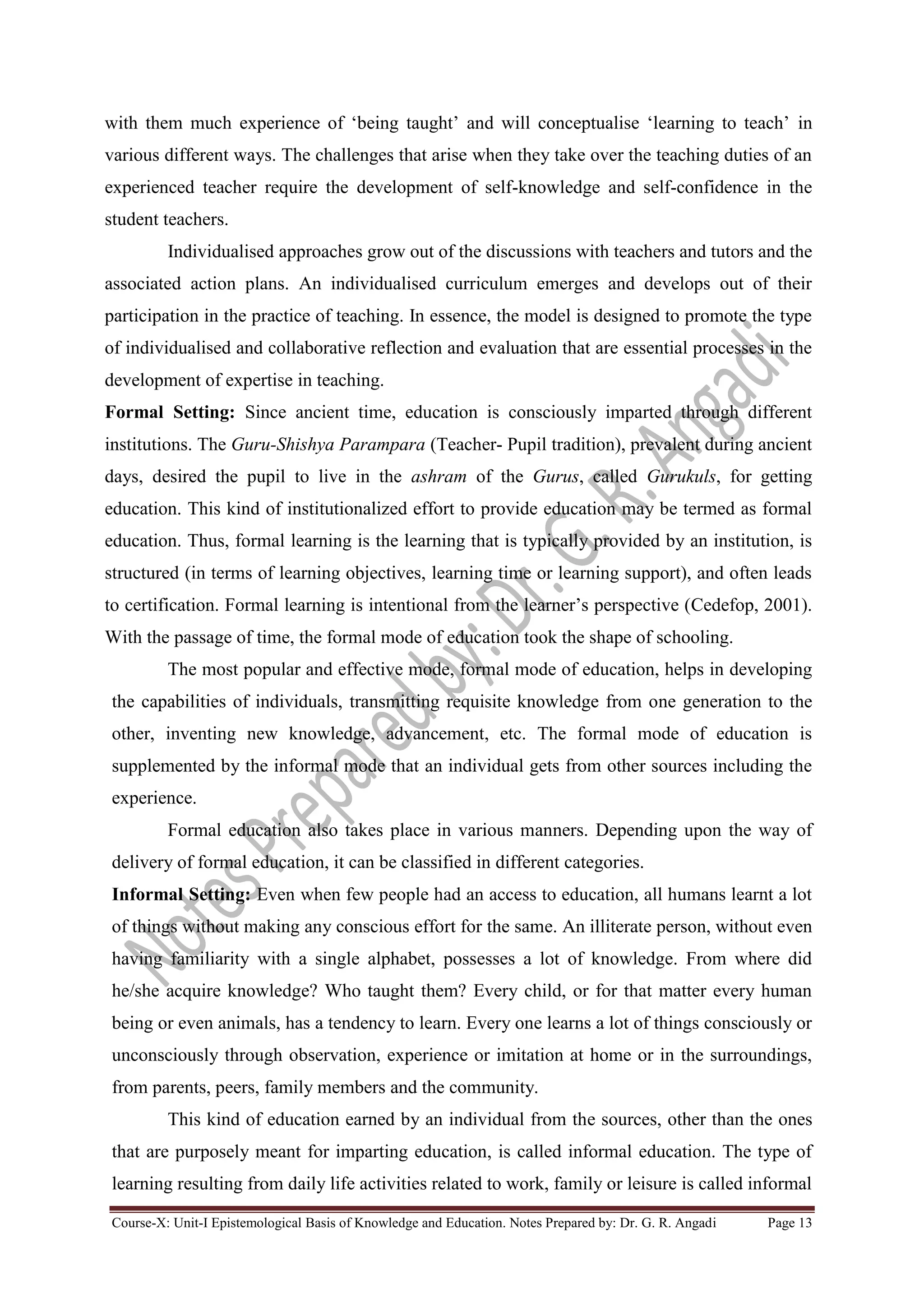 Unit-I Epistemological Basis of Knowledge and Education | PDF