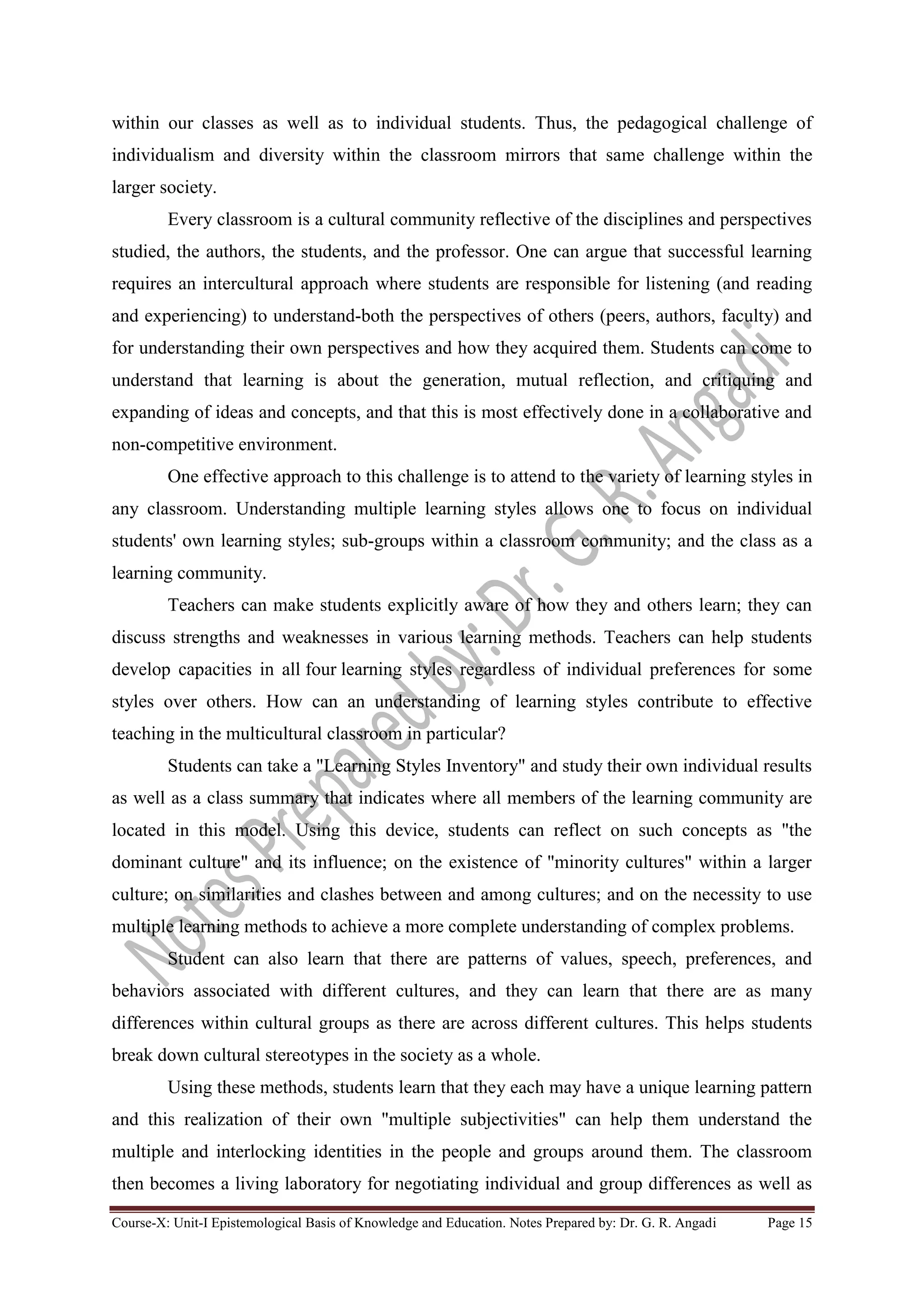 Unit-I Epistemological Basis of Knowledge and Education | PDF