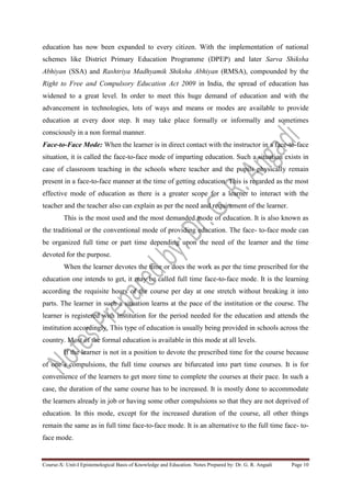 Unit-I Epistemological Basis of Knowledge and Education | PDF