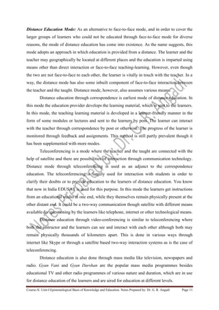 Unit-I Epistemological Basis of Knowledge and Education | PDF