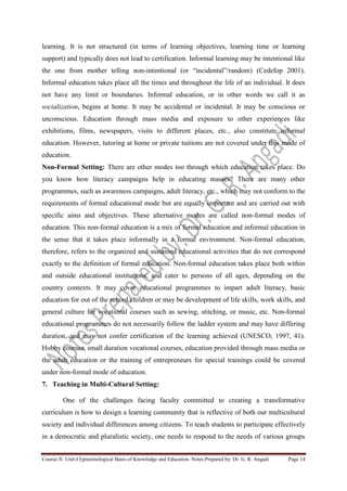 Unit-I Epistemological Basis of Knowledge and Education | PDF