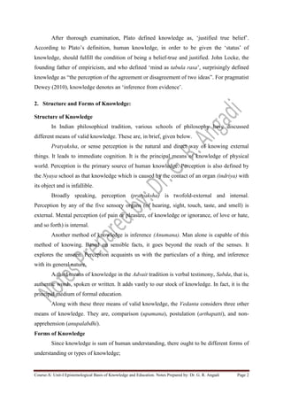 Unit-I Epistemological Basis of Knowledge and Education | PDF