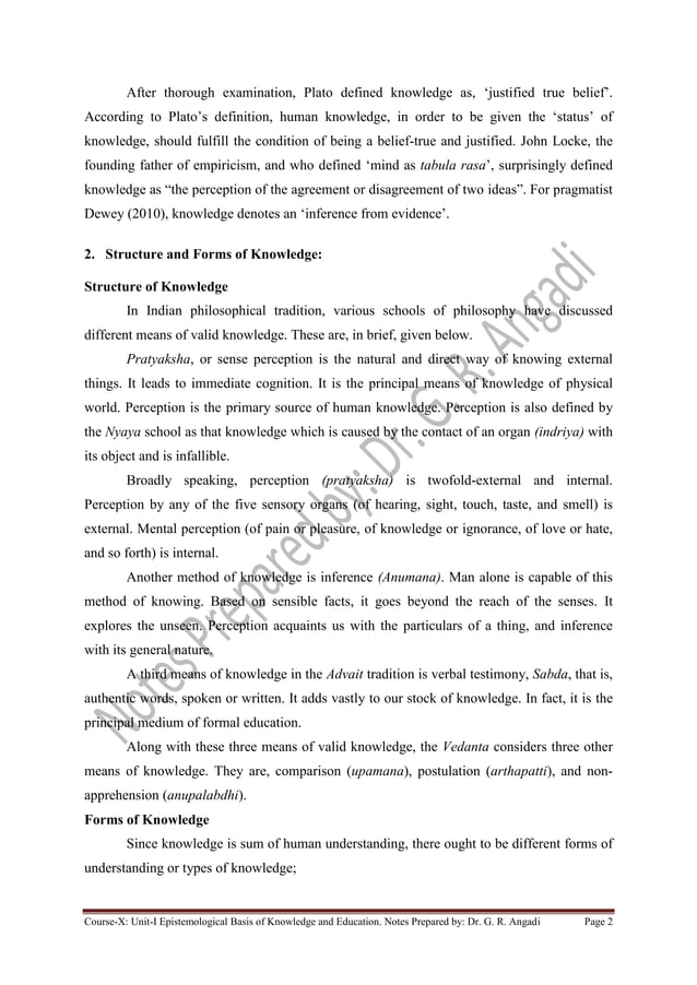 Unit-I Epistemological Basis of Knowledge and Education | PDF