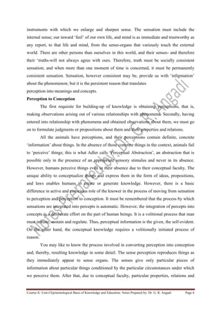 Unit-I Epistemological Basis of Knowledge and Education | PDF