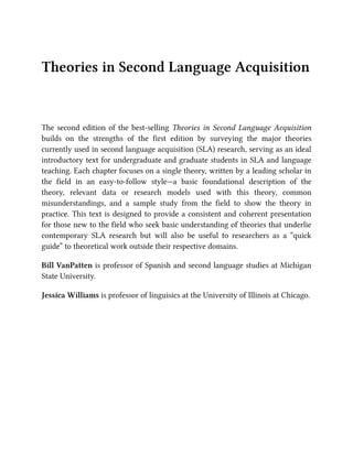 Theories in Second Language Acquisition 2nd Edition Bill Vanpatten | PDF