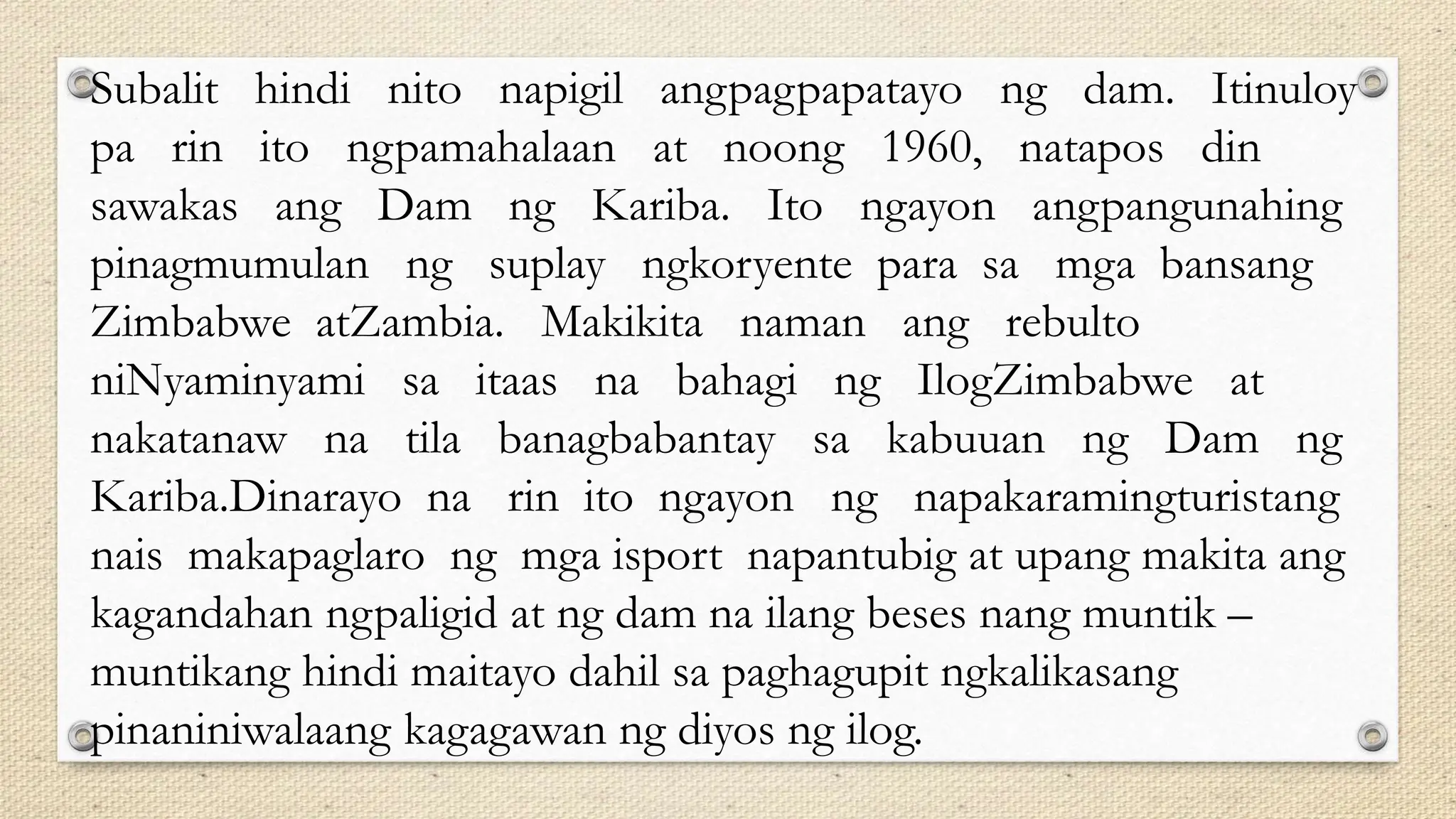 Si Niyaminyami, Ang diyos ng Ilog Zambezi | PPTX