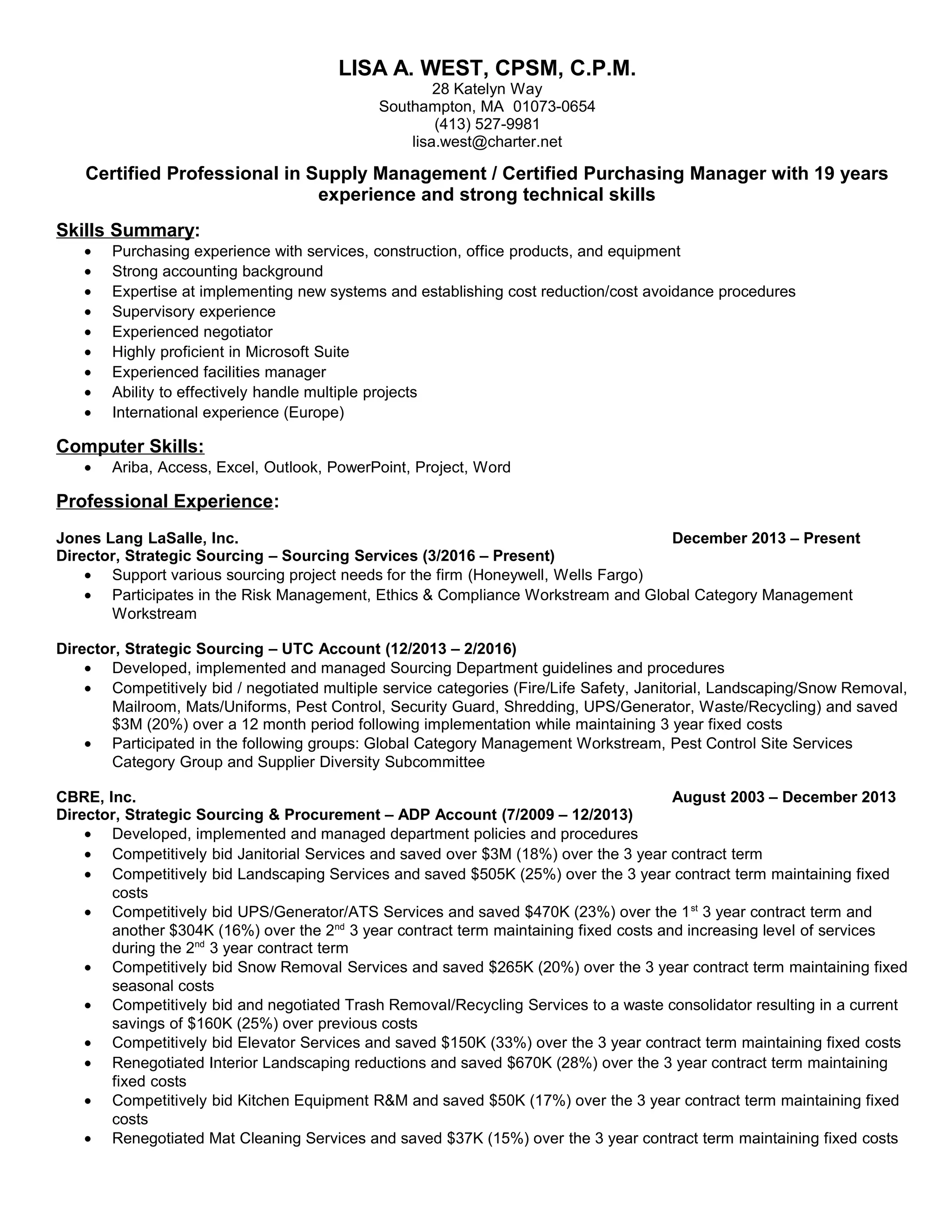 West CPSM, C.P.M. Lisa Resume 6.28.2016