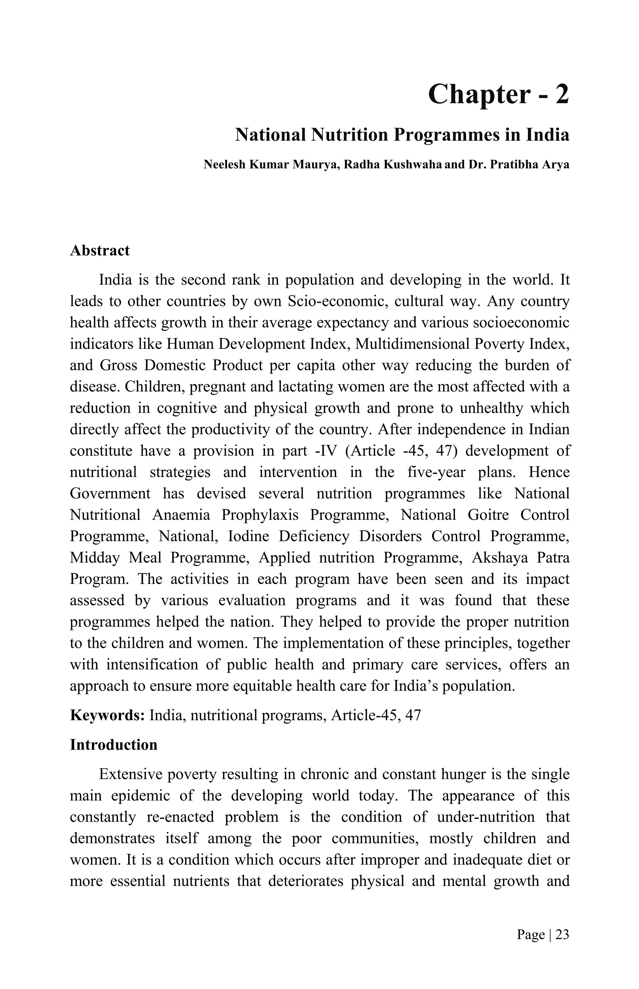 National Nutrition Programmes in India | PDF