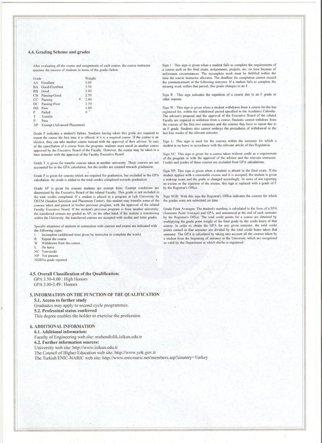 Isik Uni Transcript (GQ) | PDF
