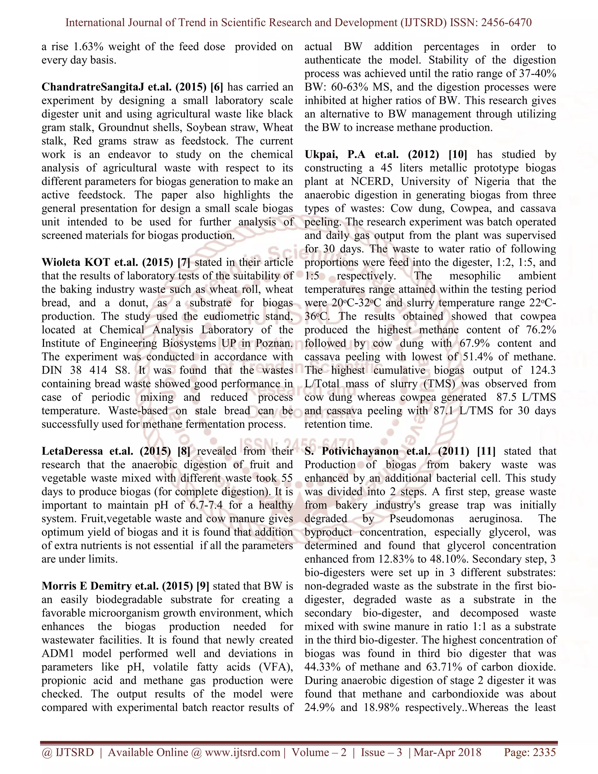 A Review: Biogas Production from Bakery Waste | PDF