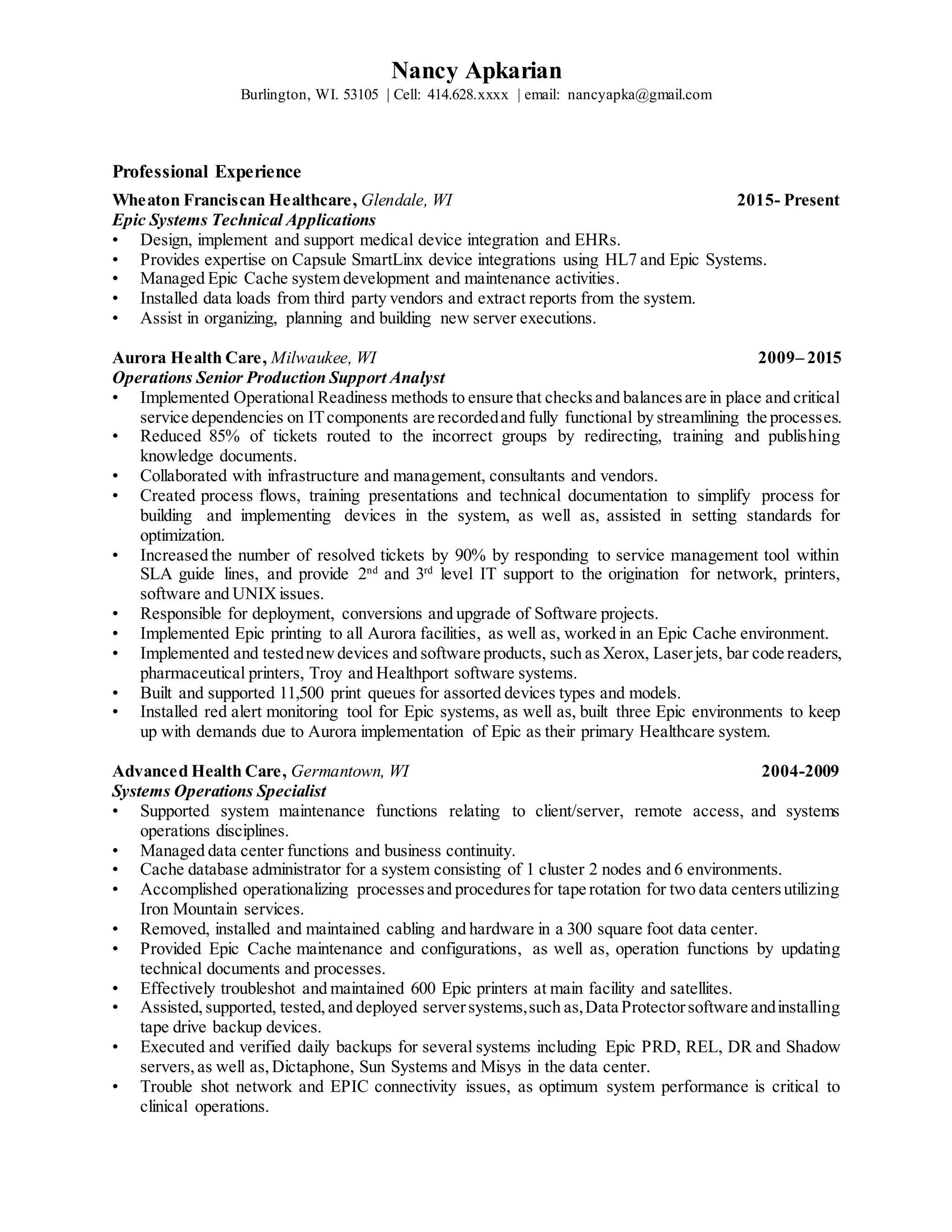 RESUME -Apkarian Nancy 02-2016 | PDF