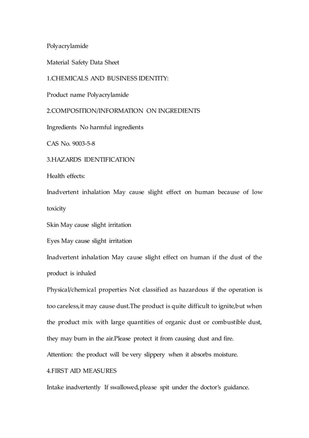 Polyacrylamide MSDS | PDF