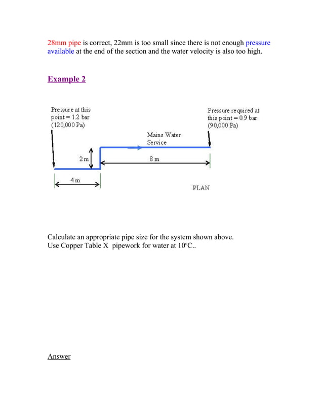 Non-pressurised Cold Water Pipe Sizing EX | PPT
