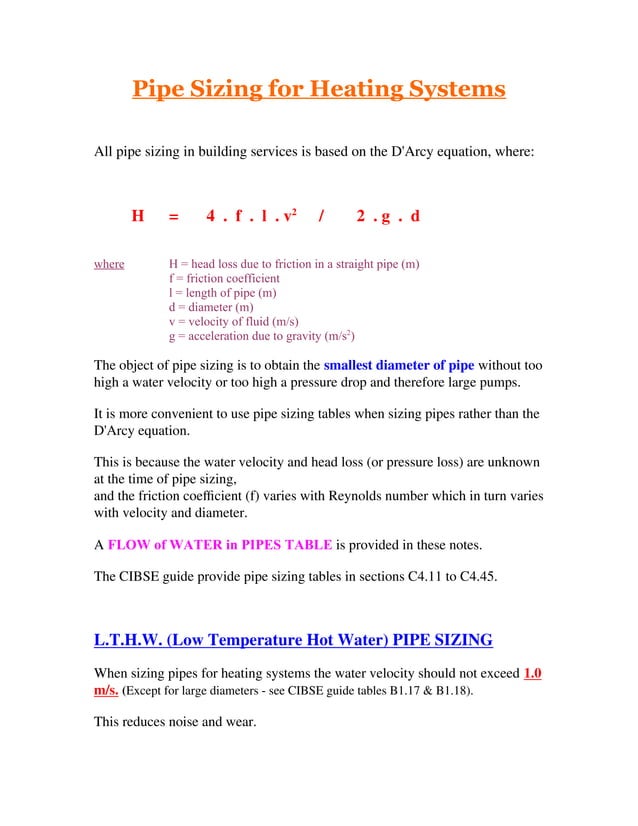 Non-pressurised Cold Water Pipe Sizing EX | PPT