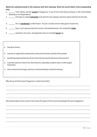 The Pursuit of Happyness - Student Workbook | DOCX