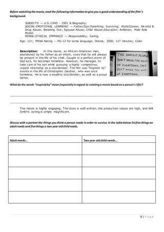 The Pursuit of Happyness - Student Workbook | DOCX