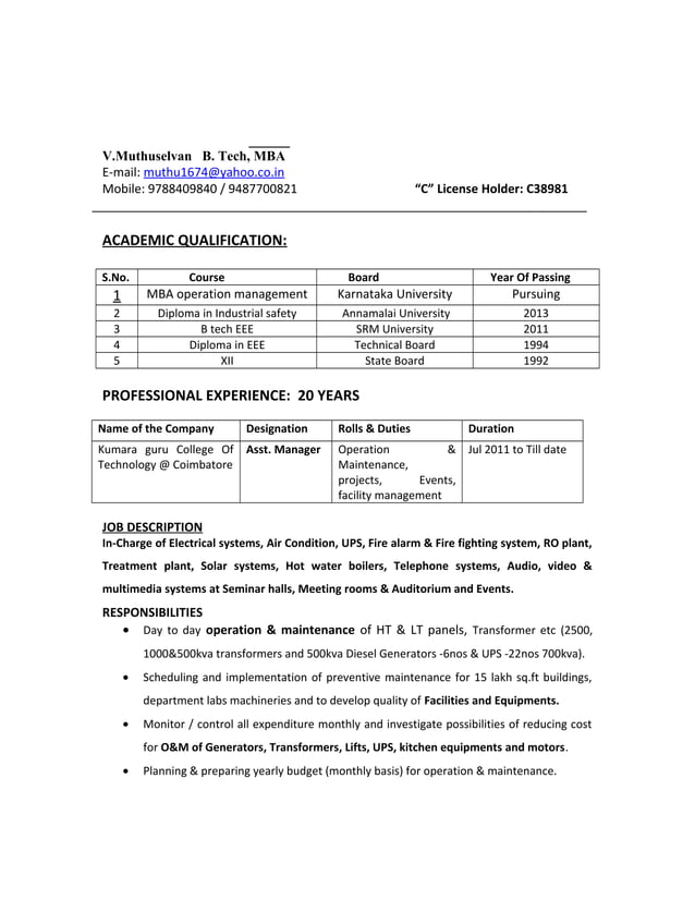 Muthuselvan Bio | DOC | Civil Engineering Industry | Industries