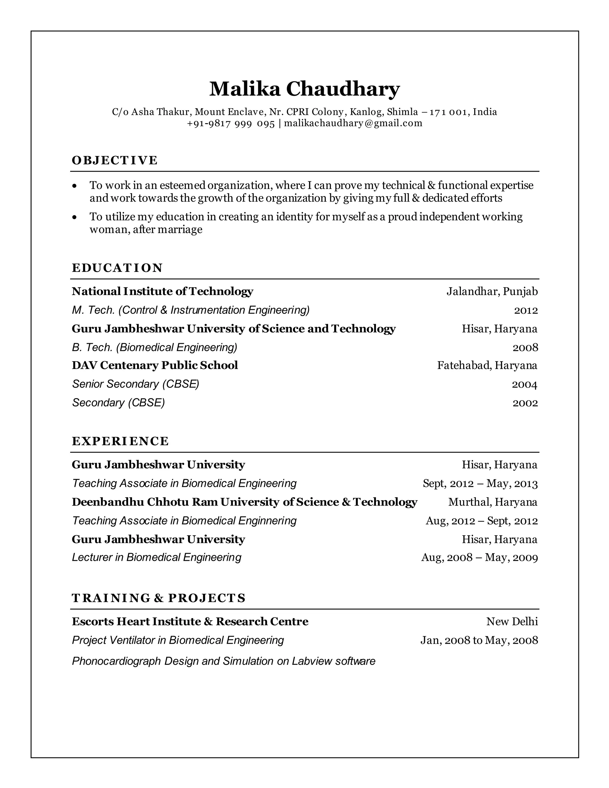Malika Chaudhary resume revised | DOCX