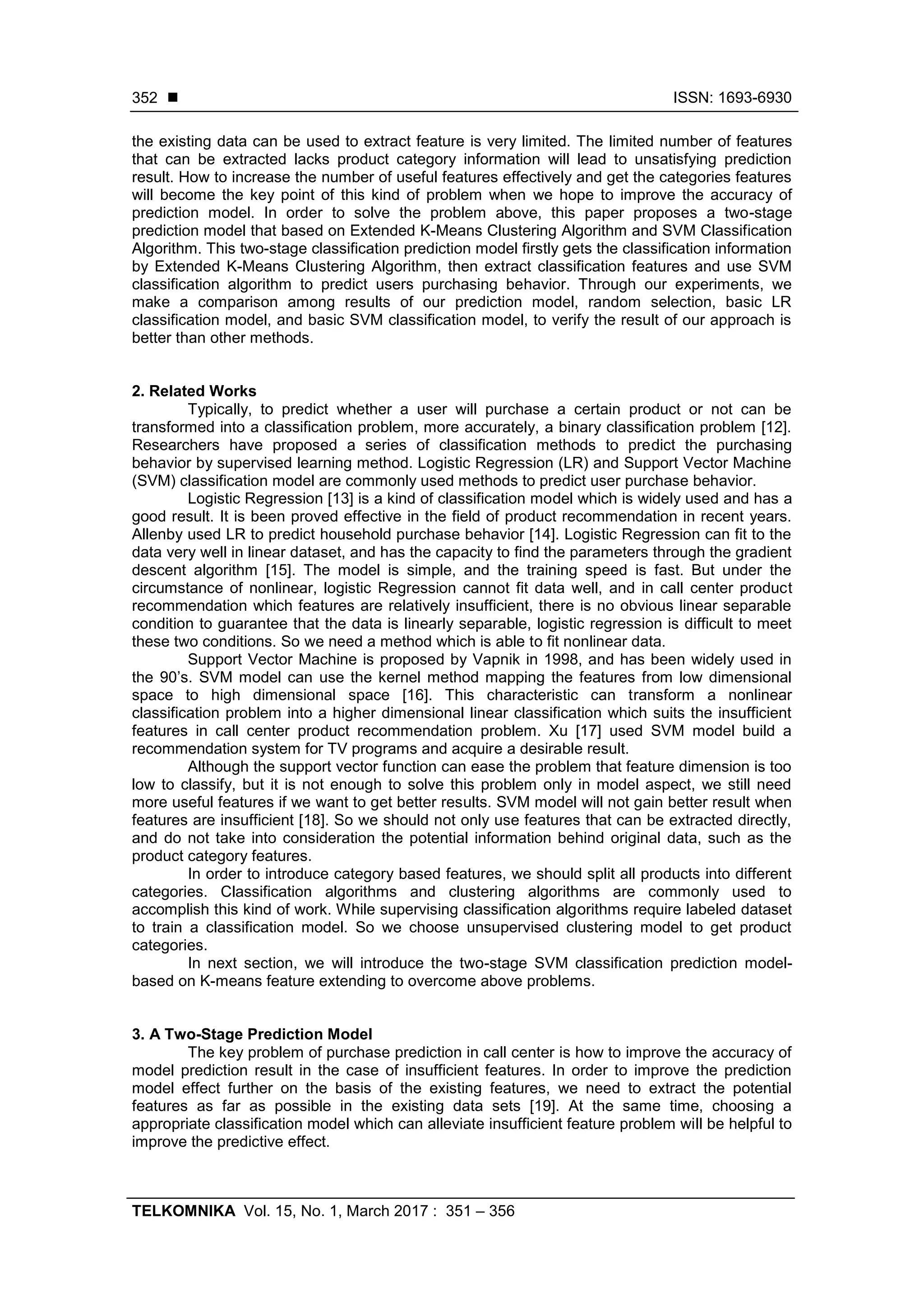 A Two Stage Classification Model for Call Center Purchase Prediction | PDF