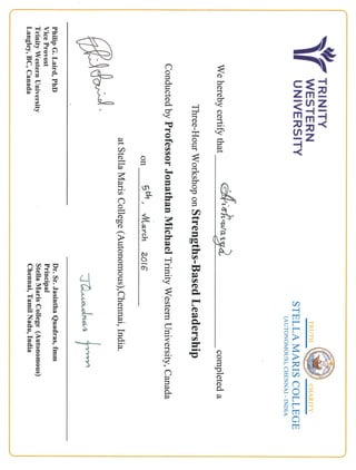 Trinity Western Univ Certificate | PDF | Education