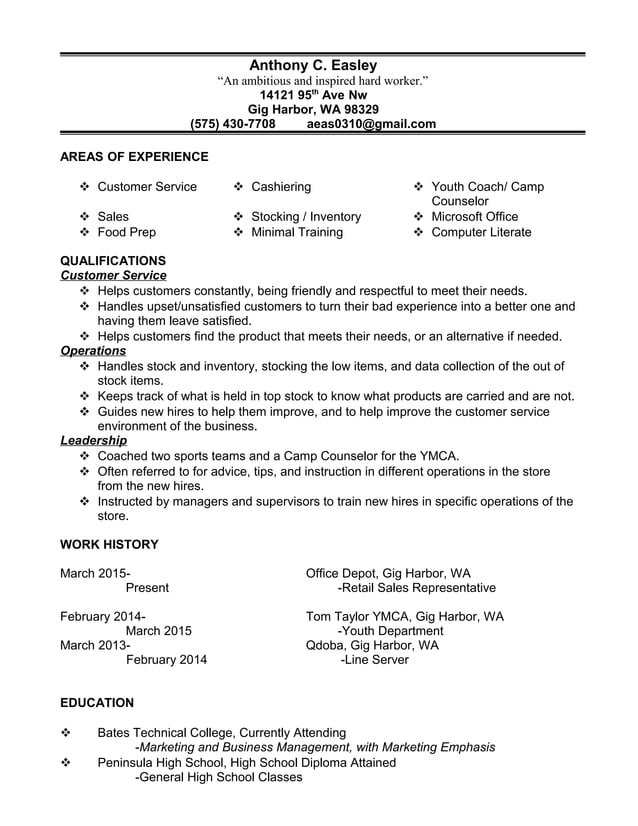 ANTHONY RESUME | DOC | Business | Business and Finance