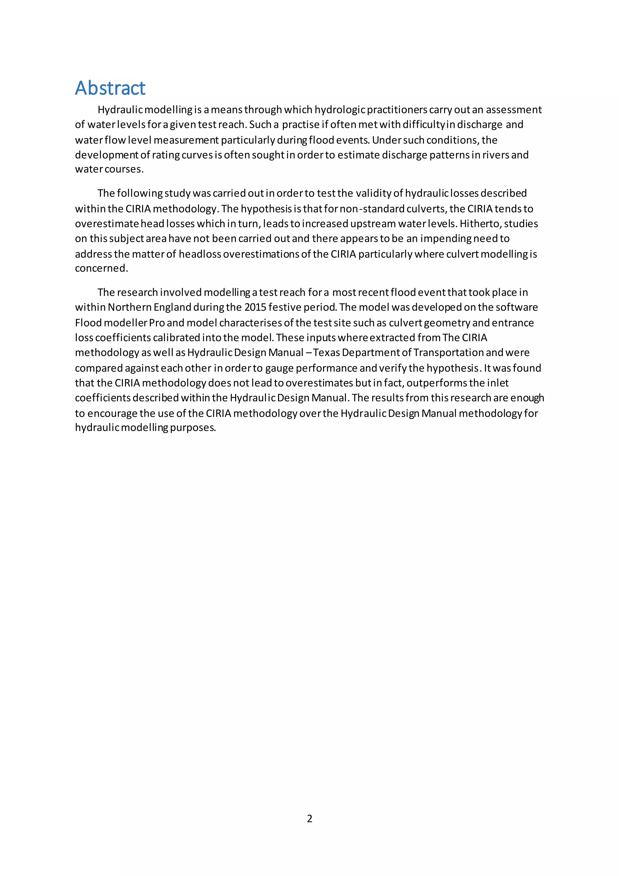 Testing The Validity Of Hydraulic Losses Described In The CIRIA ...