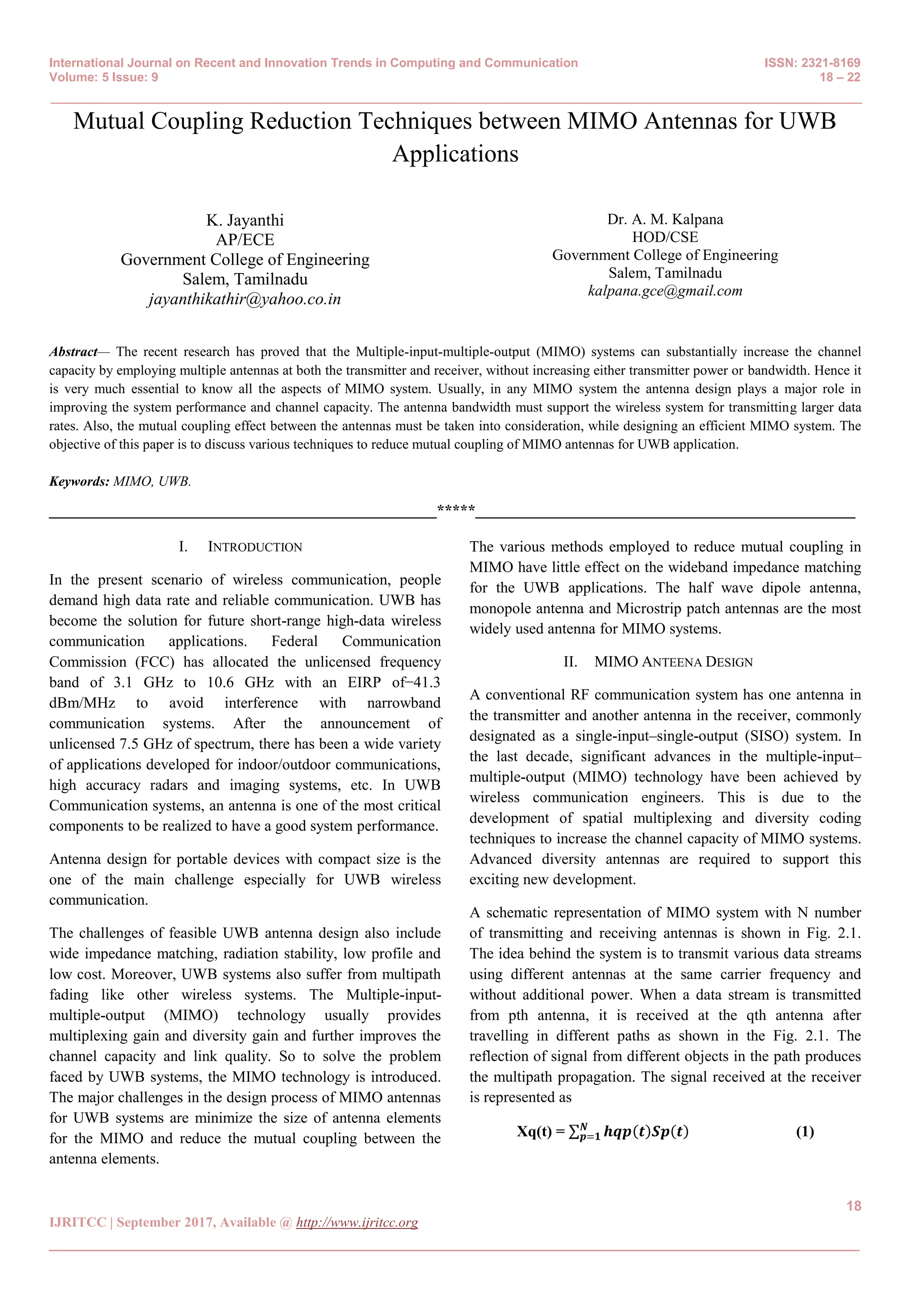 Mutual Coupling Reduction Techniques Between Mimo Antennas For Uwb Applications Pdf