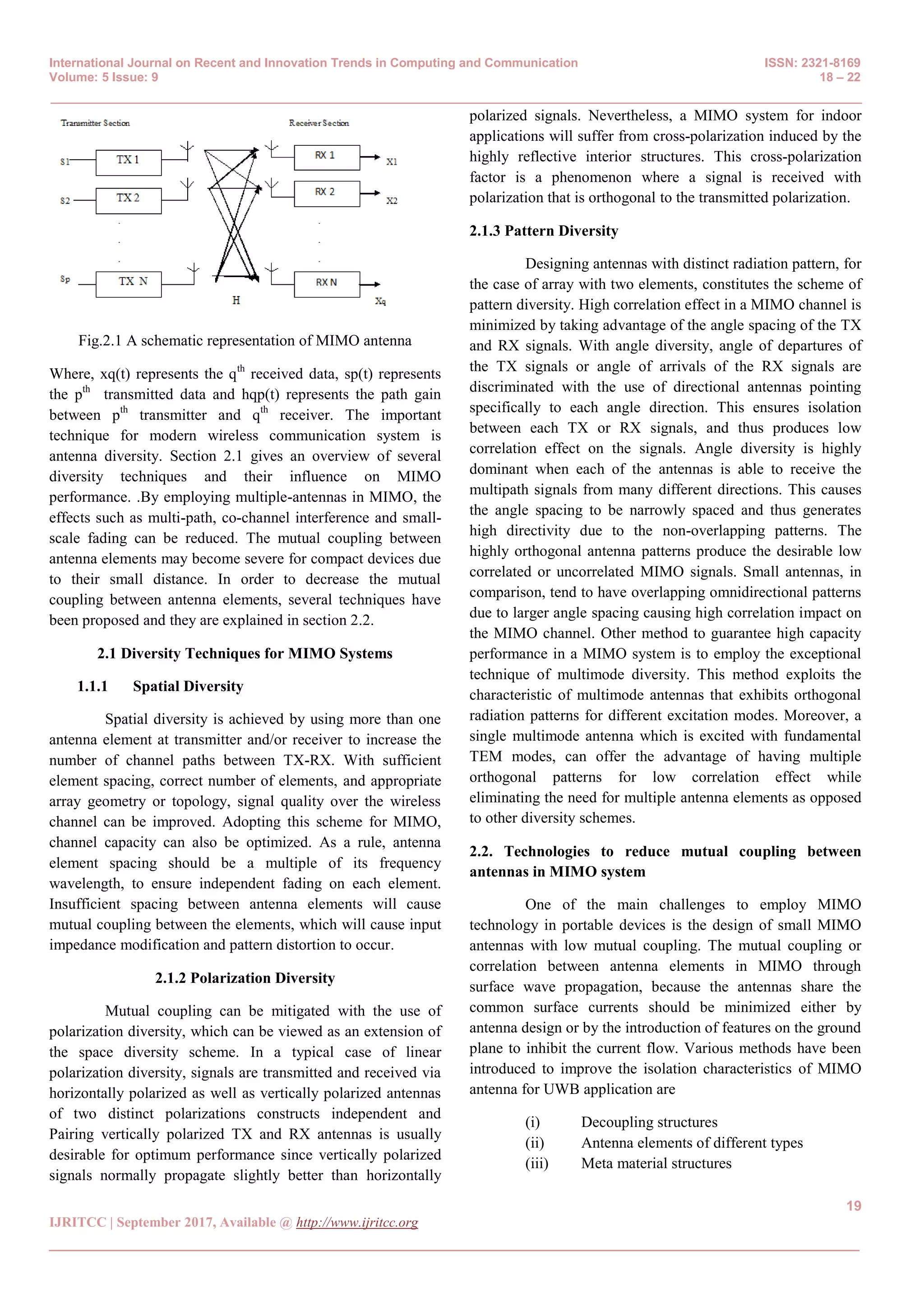 Mutual Coupling Reduction Techniques between MIMO Antennas for UWB Applications | PDF