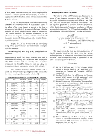 Mutual Coupling Reduction Techniques between MIMO Antennas for UWB Applications | PDF