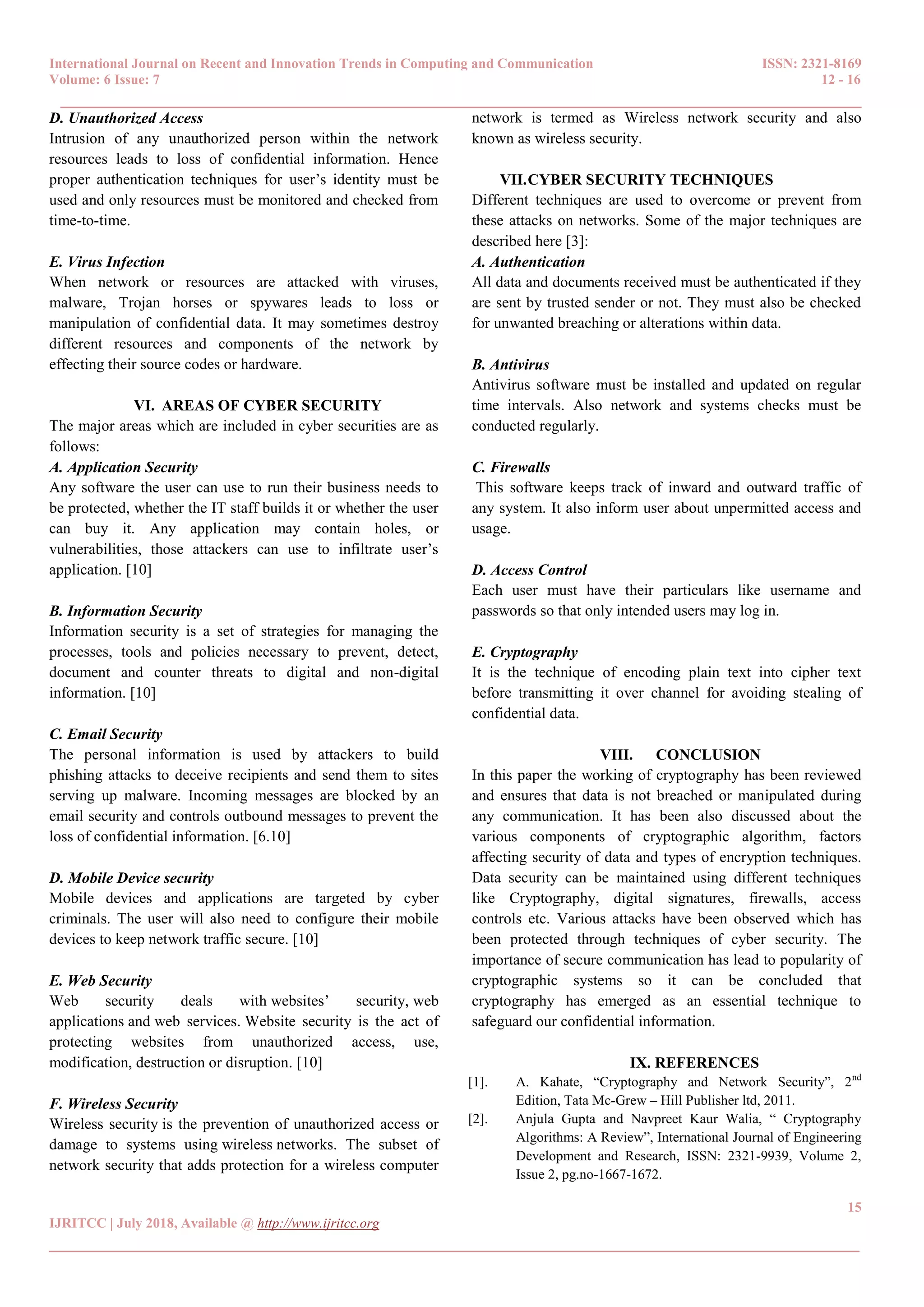 A Review on Various Methods of Cryptography for Cyber Security | PDF