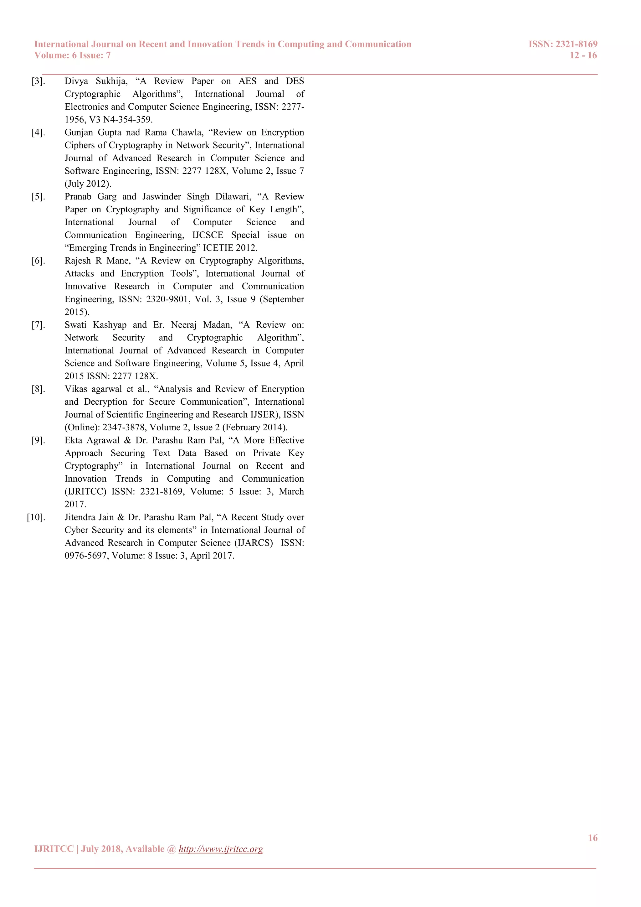 A Review on Various Methods of Cryptography for Cyber Security | PDF