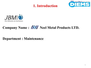 Presentation of internship at Neel Metal product limited | PPT