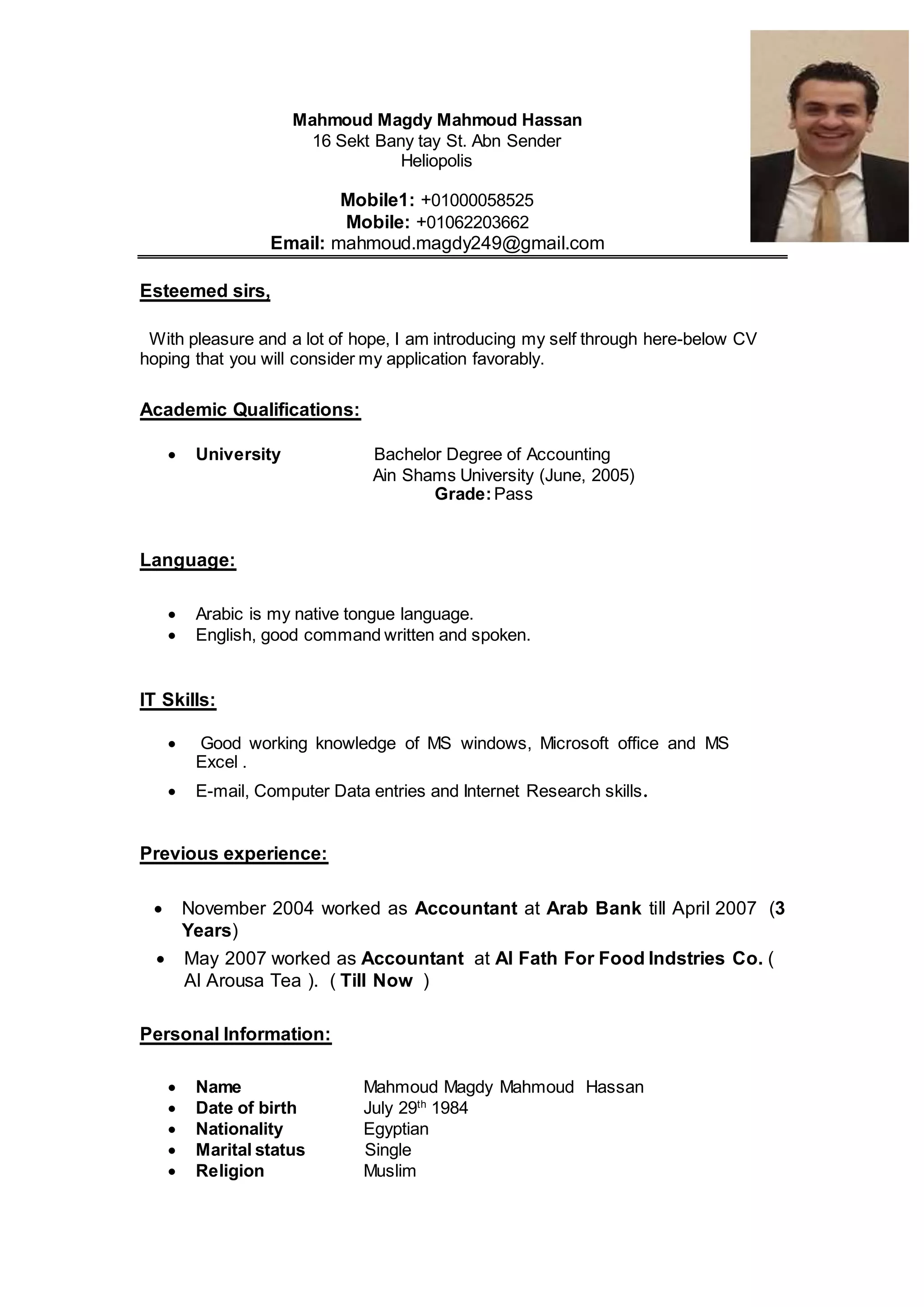 Mahmoud CV | DOCX | Islam | Religion & Spirituality