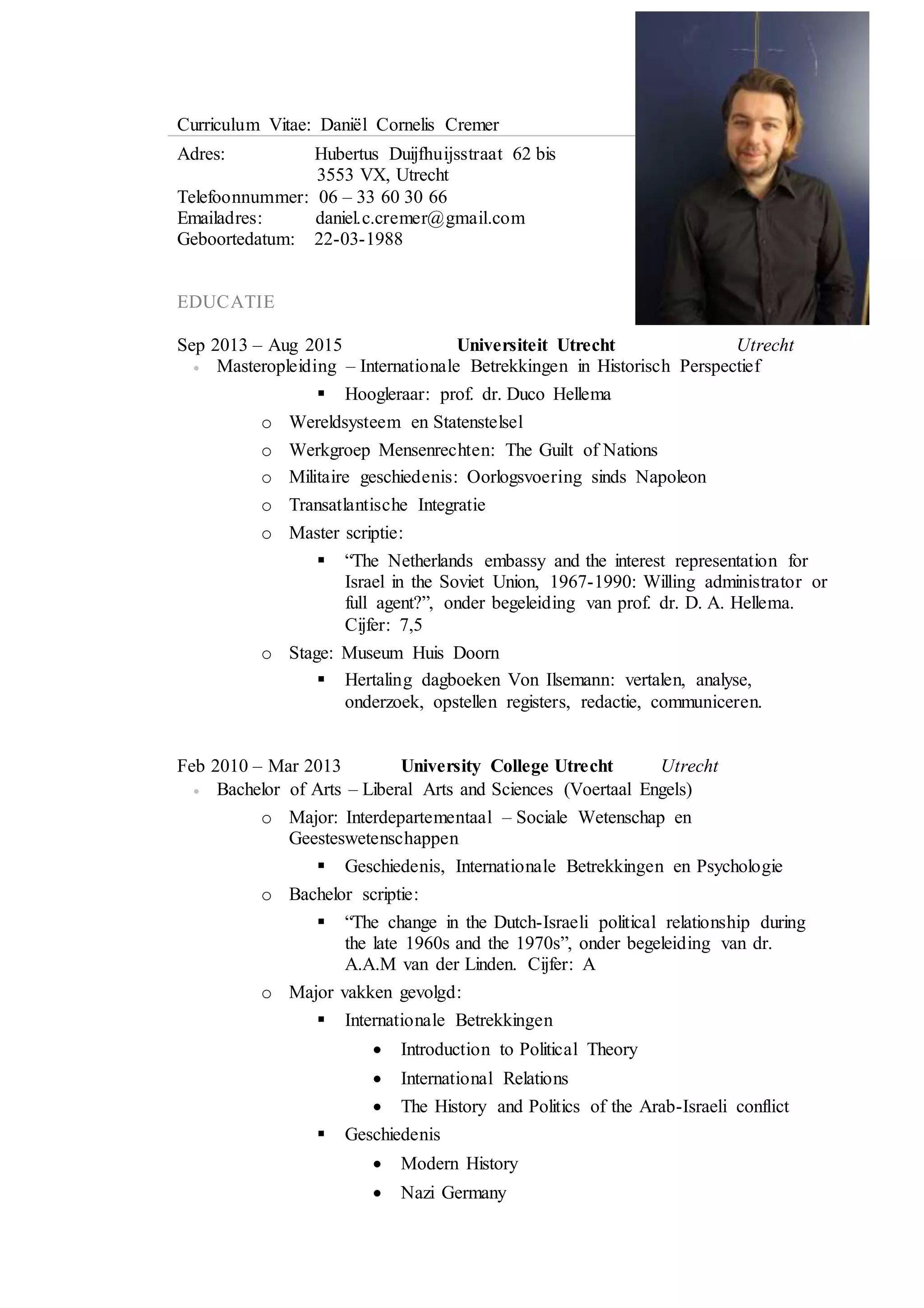 Academisch Curriculum Vitae - Daan Cremer | PDF